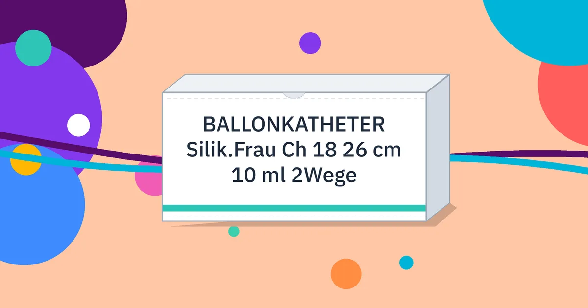 Symbolbild: Packung mit der Aufschrift BALLONKATHETER Silik.Frau Ch 18 26 cm 10 ml 2Wege (PZN 15428749) – Verfügbarkeit und Bezug in Apotheken in Frankfurt am Main