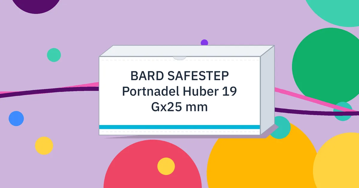 Symbolbild: Packung mit der Aufschrift BARD SAFESTEP Portnadel Huber 19 Gx25 mm (PZN 17296306) – Verfügbarkeit und Bezug in Apotheken in Frankfurt am Main