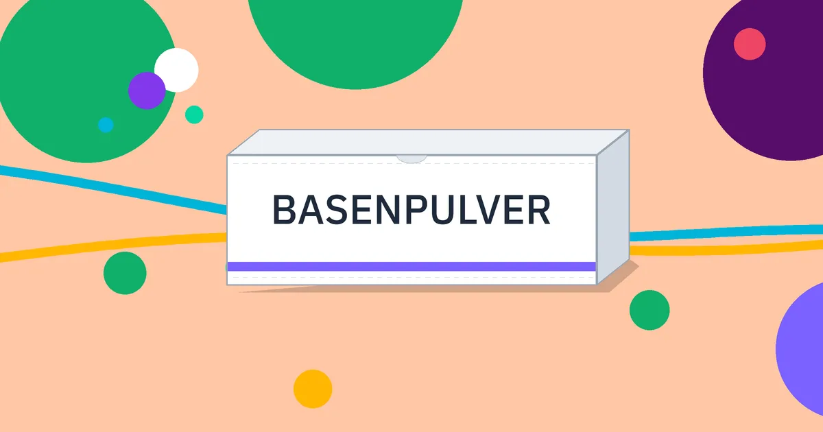 Symbolbild: Packung mit der Aufschrift BASENPULVER (PZN 14445349) – Verfügbarkeit und Bezug in Apotheken in Frankfurt am Main