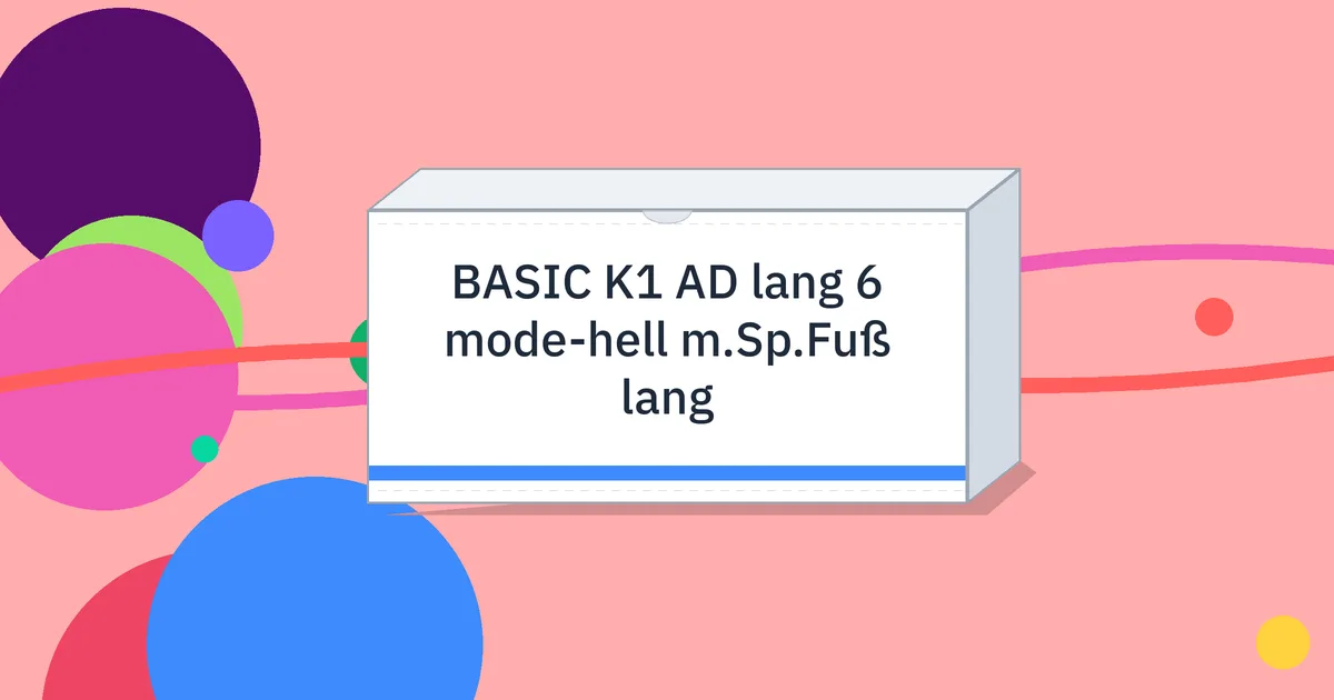 Symbolbild: Packung mit der Aufschrift BASIC K1 AD lang 6 mode-hell m.Sp.Fuß lang (PZN 20259208) – Verfügbarkeit und Bezug in Apotheken in Frankfurt am Main