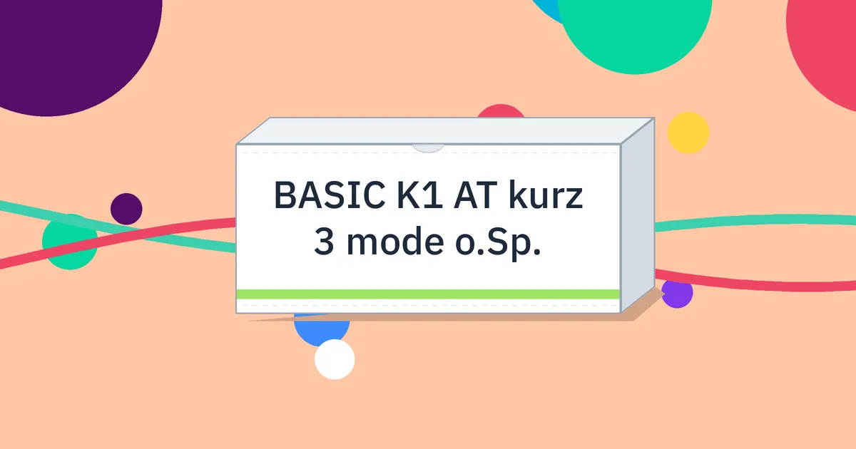 Symbolbild: Packung mit der Aufschrift BASIC K1 AT kurz 3 mode o.Sp. (PZN 20262699) – Verfügbarkeit und Bezug in Apotheken in Frankfurt am Main