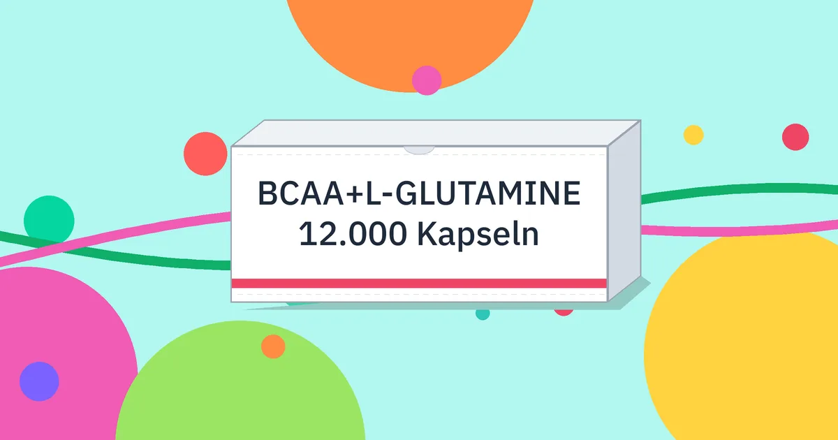 Symbolbild: Packung mit der Aufschrift BCAA+L-GLUTAMINE 12.000 Kapseln (PZN 11268036) – Verfügbarkeit und Bezug in Apotheken in Frankfurt am Main
