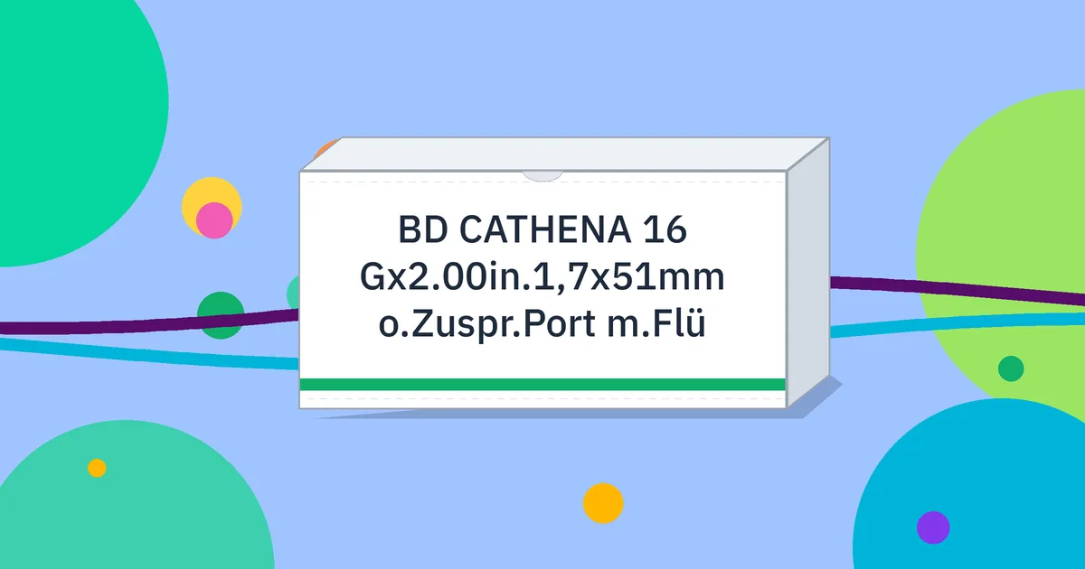 Symbolbild: Packung mit der Aufschrift BD CATHENA 16 Gx2.00in.1,7x51mm o.Zuspr.Port m.Flü (PZN 16934762) – Verfügbarkeit und Bezug in Apotheken in Frankfurt am Main