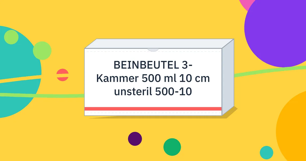 Symbolbild: Packung mit der Aufschrift BEINBEUTEL 3-Kammer 500 ml 10 cm unsteril 500-10 (PZN 09085015) – Verfügbarkeit und Bezug in Apotheken in Frankfurt am Main