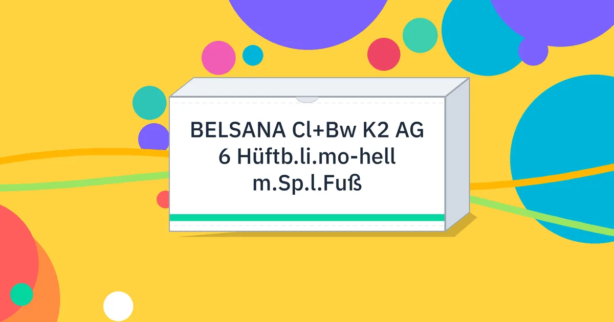 Symbolbild: Packung mit der Aufschrift BELSANA Cl+Bw K2 AG 6 Hüftb.li.mo-hell m.Sp.l.Fuß (PZN 12255395) – Verfügbarkeit und Bezug in Apotheken in Frankfurt am Main