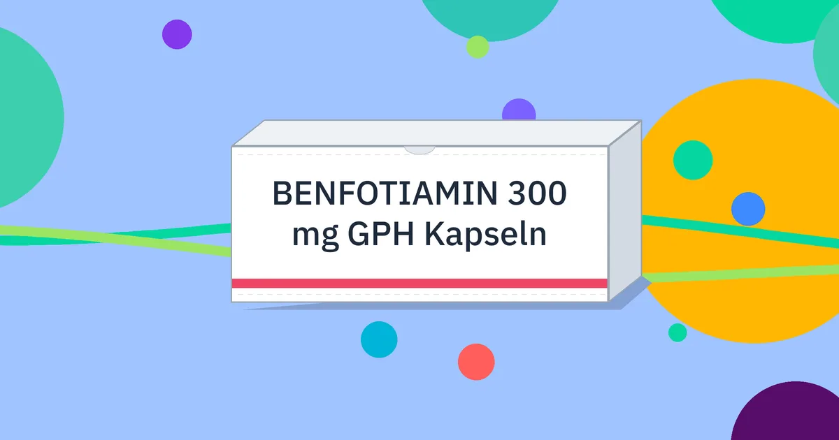 Symbolbild: Packung mit der Aufschrift BENFOTIAMIN 300 mg GPH Kapseln (PZN 11658470) – Verfügbarkeit und Bezug in Apotheken in Frankfurt am Main