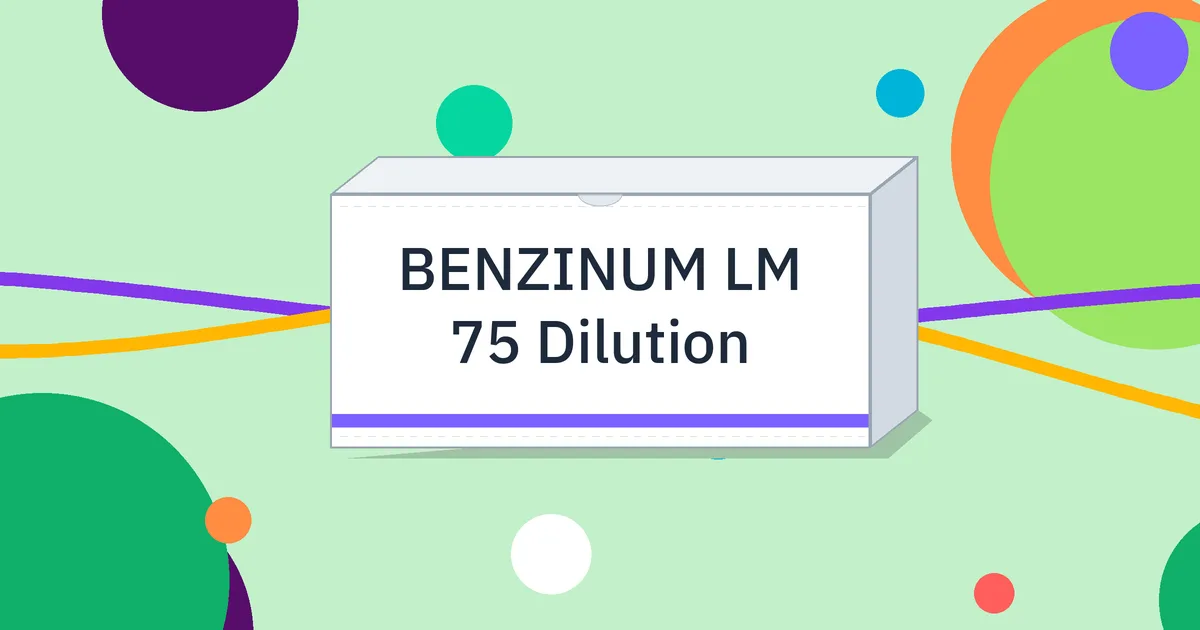 Symbolbild: Packung mit der Aufschrift BENZINUM LM 75 Dilution (PZN 12792288) – Verfügbarkeit und Bezug in Apotheken in Frankfurt am Main