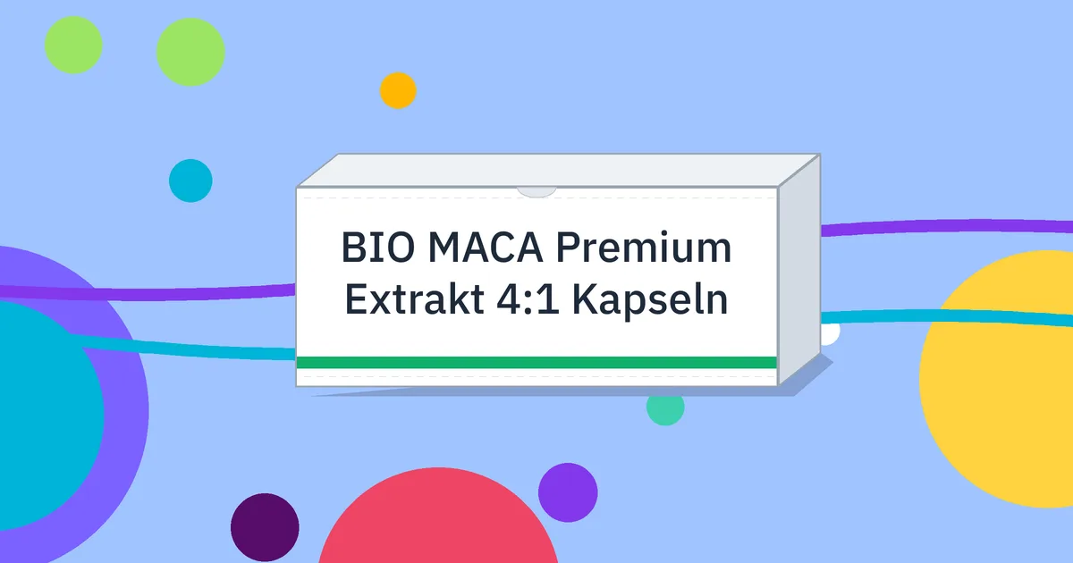 Symbolbild: Packung mit der Aufschrift BIO MACA Premium Extrakt 4:1 Kapseln (PZN 10009019) – Verfügbarkeit und Bezug in Apotheken in Frankfurt am Main