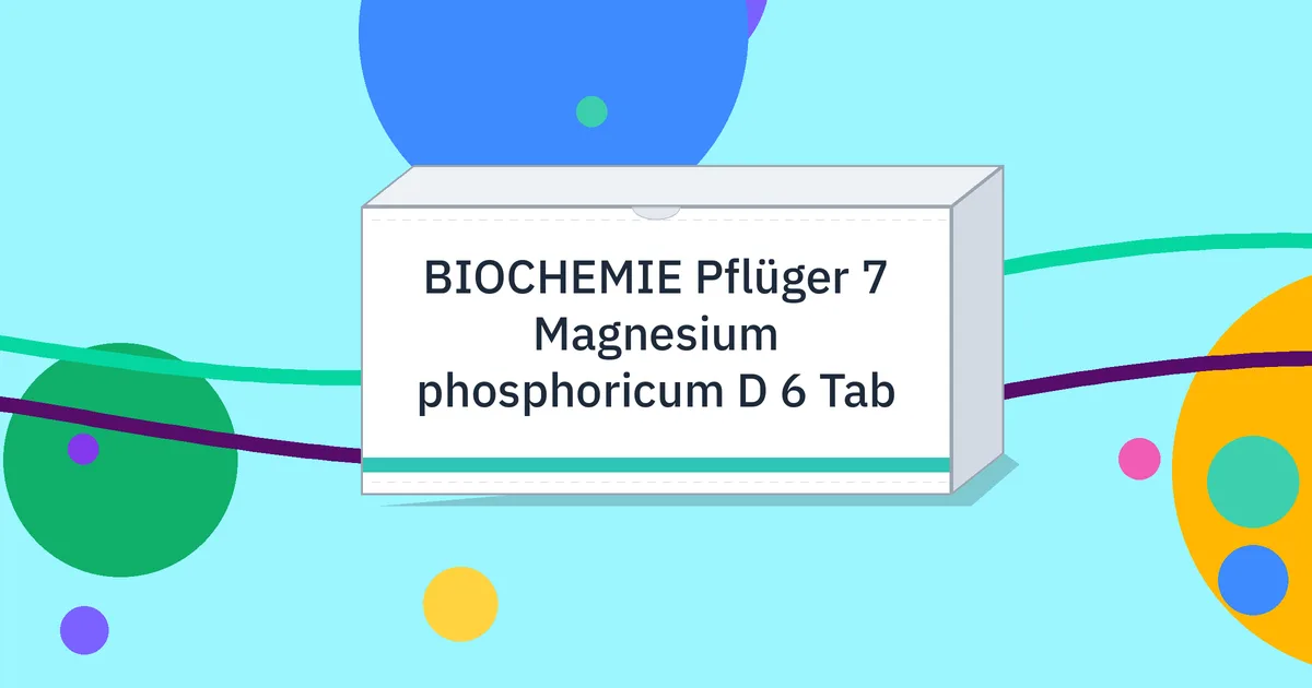 Symbolbild: Packung mit der Aufschrift BIOCHEMIE Pflüger 7 Magnesium phosphoricum D 6 Tab (PZN 06319346) – Verfügbarkeit und Bezug in Apotheken in Frankfurt am Main