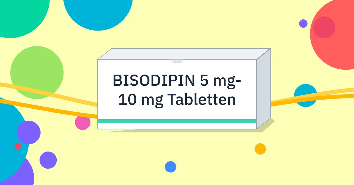 Symbolbild: Packung mit der Aufschrift BISODIPIN 5 mg-10 mg Tabletten (PZN 12020835) – Verfügbarkeit und Bezug in Apotheken in Frankfurt am Main