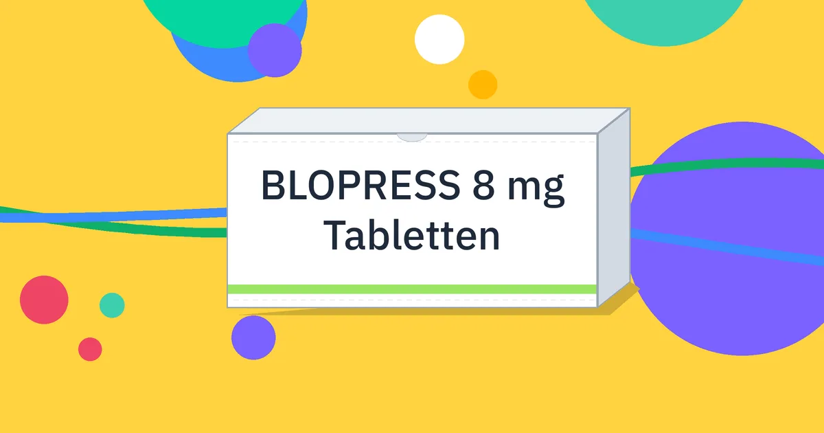 Symbolbild: Packung mit der Aufschrift BLOPRESS 8 mg Tabletten (PZN 01527689) – Verfügbarkeit und Bezug in Apotheken in Frankfurt am Main