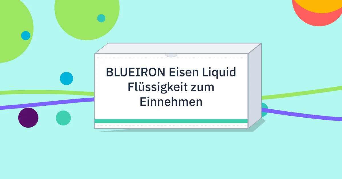 Symbolbild: Packung mit der Aufschrift BLUEIRON Eisen Liquid Flüssigkeit zum Einnehmen (PZN 19834305) – Verfügbarkeit und Bezug in Apotheken in Frankfurt am Main