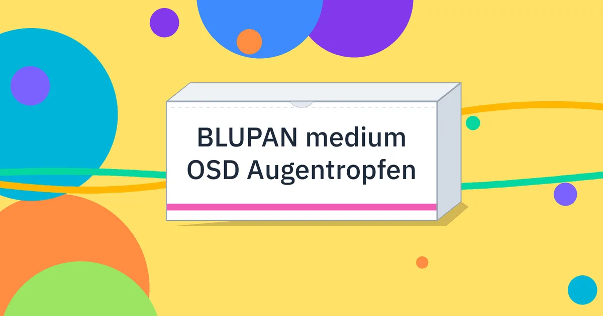 Symbolbild: Packung mit der Aufschrift BLUPAN medium OSD Augentropfen (PZN 12415634) – Verfügbarkeit und Bezug in Apotheken in Frankfurt am Main