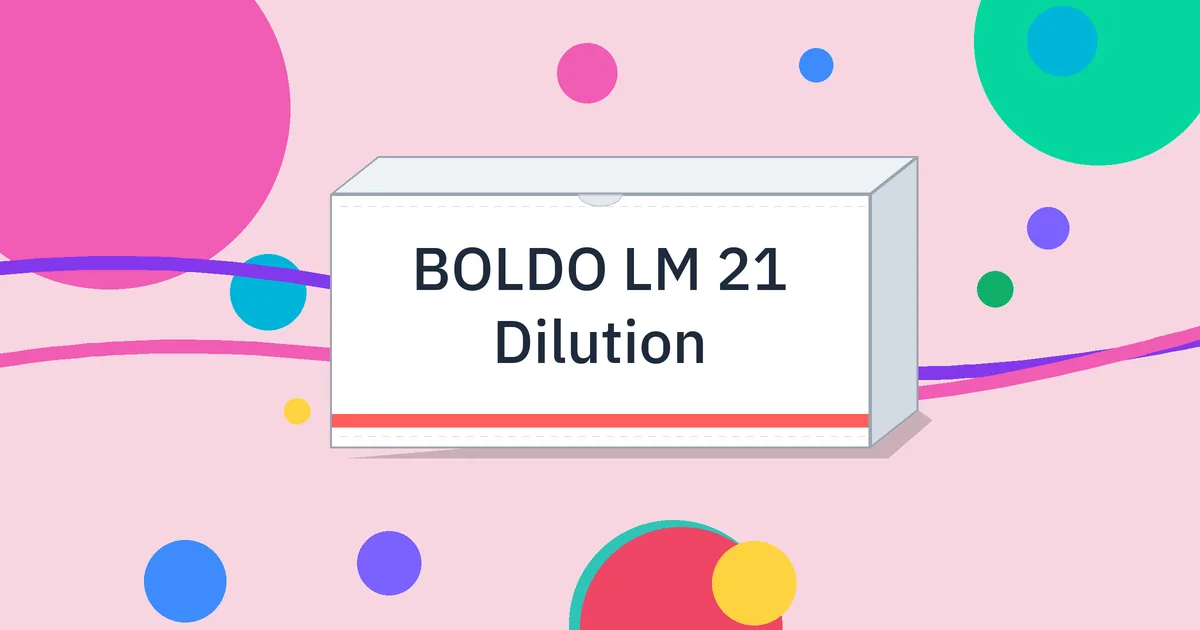 Symbolbild: Packung mit der Aufschrift BOLDO LM 21 Dilution (PZN 13390586) – Verfügbarkeit und Bezug in Apotheken in Frankfurt am Main