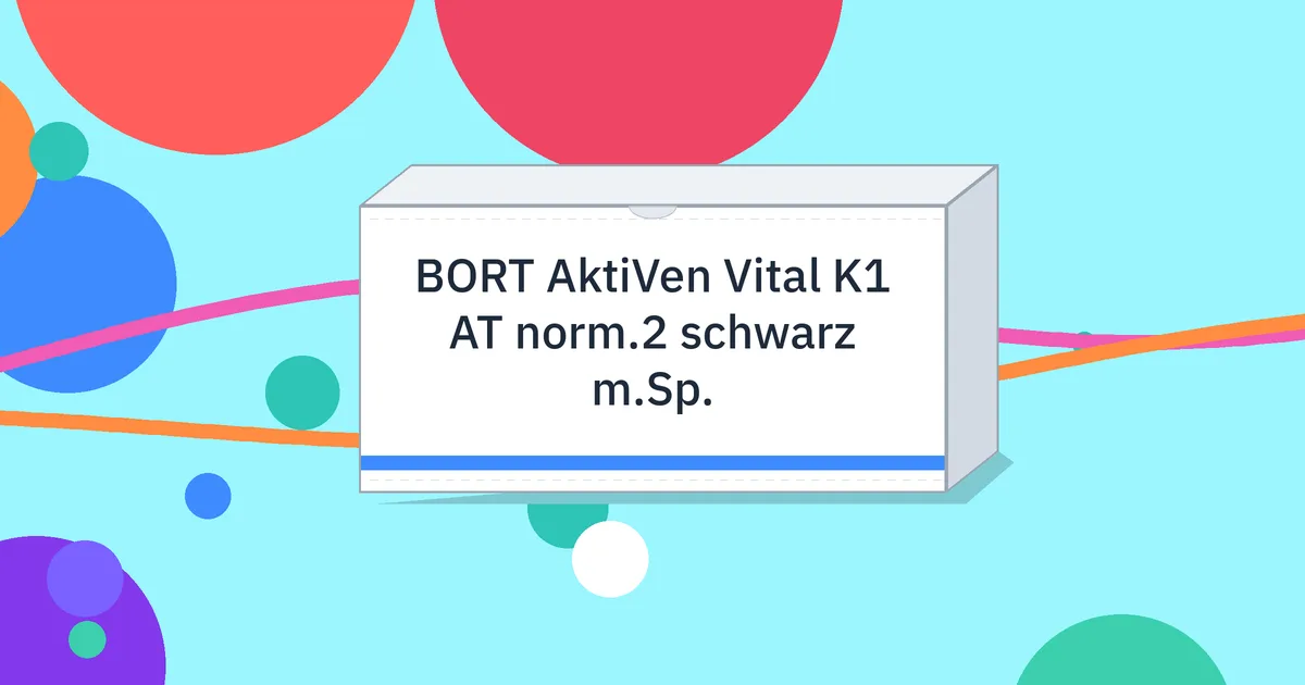 Symbolbild: Packung mit der Aufschrift BORT AktiVen Vital K1 AT norm.2 schwarz m.Sp. (PZN 13739818) – Verfügbarkeit und Bezug in Apotheken in Frankfurt am Main