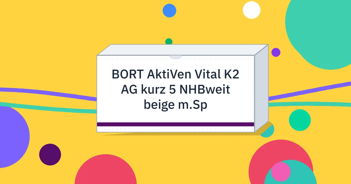 Symbolbild: Packung mit der Aufschrift BORT AktiVen Vital K2 AG kurz 5 NHBweit beige m.Sp (PZN 13732029) – Verfügbarkeit und Bezug in Apotheken in Frankfurt am Main