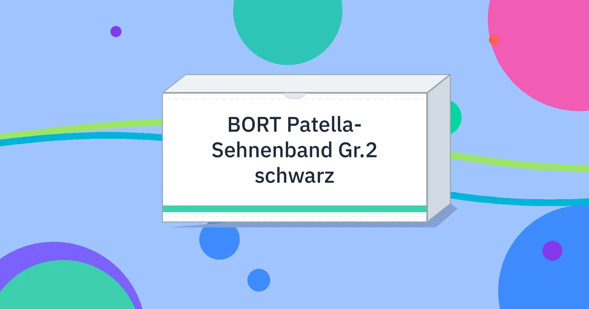 Symbolbild: Packung mit der Aufschrift BORT Patella-Sehnenband Gr.2 schwarz (PZN 03809216) – Verfügbarkeit und Bezug in Apotheken in Frankfurt am Main
