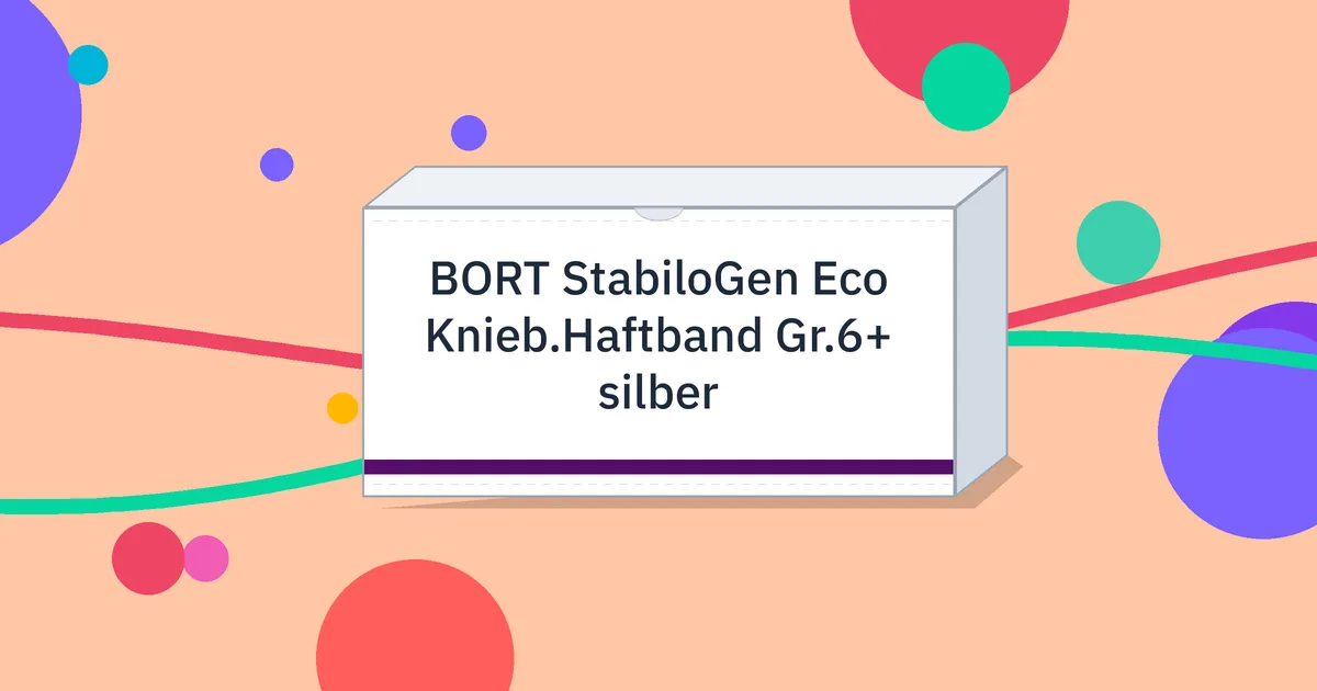 Symbolbild: Packung mit der Aufschrift BORT StabiloGen Eco Knieb.Haftband Gr.6+ silber (PZN 16845739) – Verfügbarkeit und Bezug in Apotheken in Frankfurt am Main