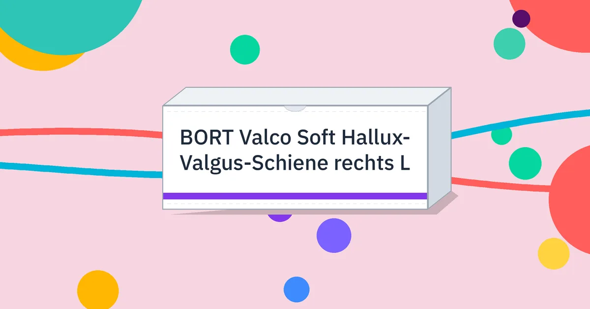Symbolbild: Packung mit der Aufschrift BORT Valco Soft Hallux-Valgus-Schiene rechts L (PZN 12574172) – Verfügbarkeit und Bezug in Apotheken in Frankfurt am Main