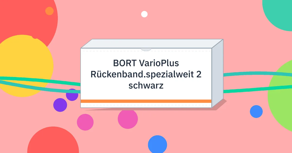 Symbolbild: Packung mit der Aufschrift BORT VarioPlus Rückenband.spezialweit 2 schwarz (PZN 02737348) – Verfügbarkeit und Bezug in Apotheken in Frankfurt am Main