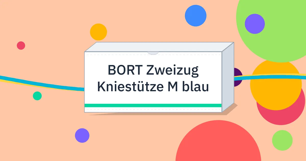 Symbolbild: Packung mit der Aufschrift BORT Zweizug Kniestütze M blau (PZN 06084400) – Verfügbarkeit und Bezug in Apotheken in Frankfurt am Main