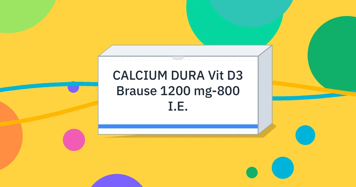 Symbolbild: Packung mit der Aufschrift CALCIUM DURA Vit D3 Brause 1200 mg-800 I.E. (PZN 02458281) – Verfügbarkeit und Bezug in Apotheken in Frankfurt am Main