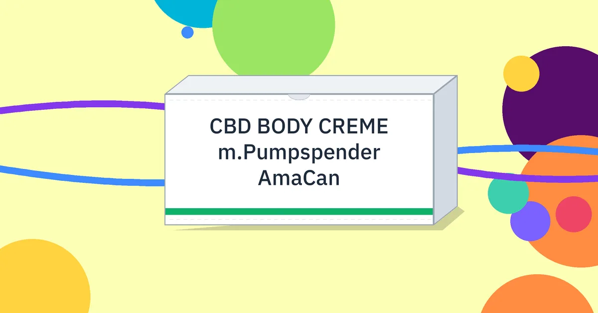 Symbolbild: Packung mit der Aufschrift CBD BODY CREME m.Pumpspender AmaCan (PZN 18214032) – Verfügbarkeit und Bezug in Apotheken in Frankfurt am Main