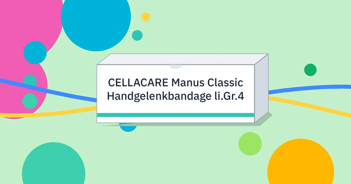 Symbolbild: Packung mit der Aufschrift CELLACARE Manus Classic Handgelenkbandage li.Gr.4 (PZN 20550079) – Verfügbarkeit und Bezug in Apotheken in Frankfurt am Main
