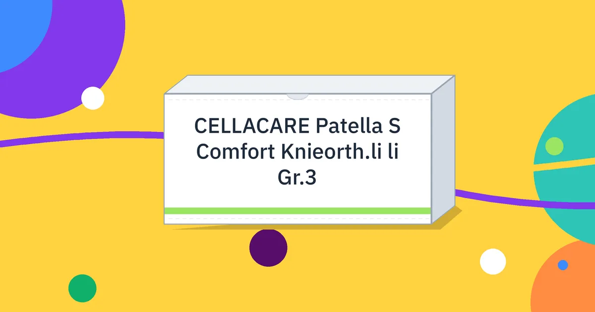 Symbolbild: Packung mit der Aufschrift CELLACARE Patella S Comfort Knieorth.li li Gr.3 (PZN 19251360) – Verfügbarkeit und Bezug in Apotheken in Frankfurt am Main