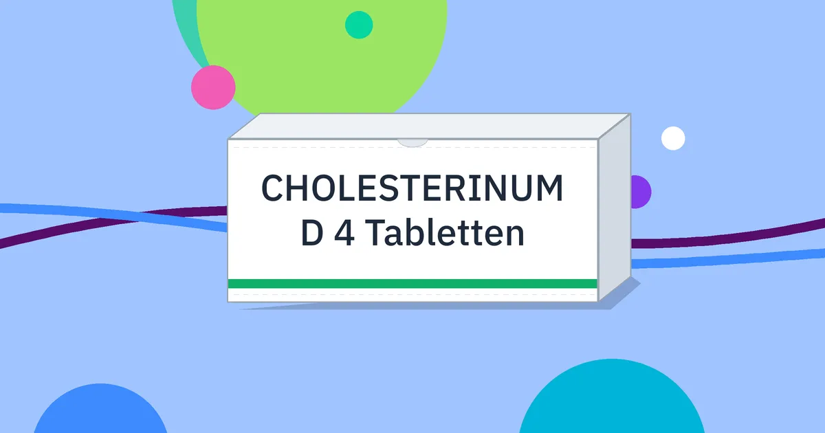 Symbolbild: Packung mit der Aufschrift CHOLESTERINUM D 4 Tabletten (PZN 02117574) – Verfügbarkeit und Bezug in Apotheken in Frankfurt am Main
