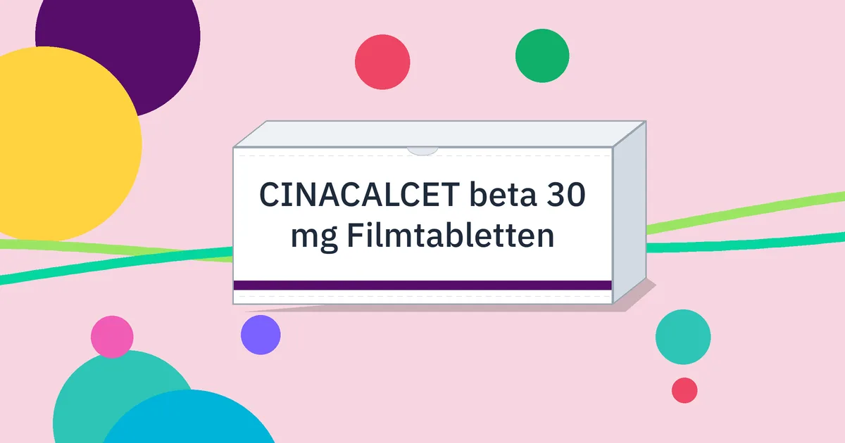 Symbolbild: Packung mit der Aufschrift CINACALCET beta 30 mg Filmtabletten (PZN 15781351) – Verfügbarkeit und Bezug in Apotheken in Frankfurt am Main
