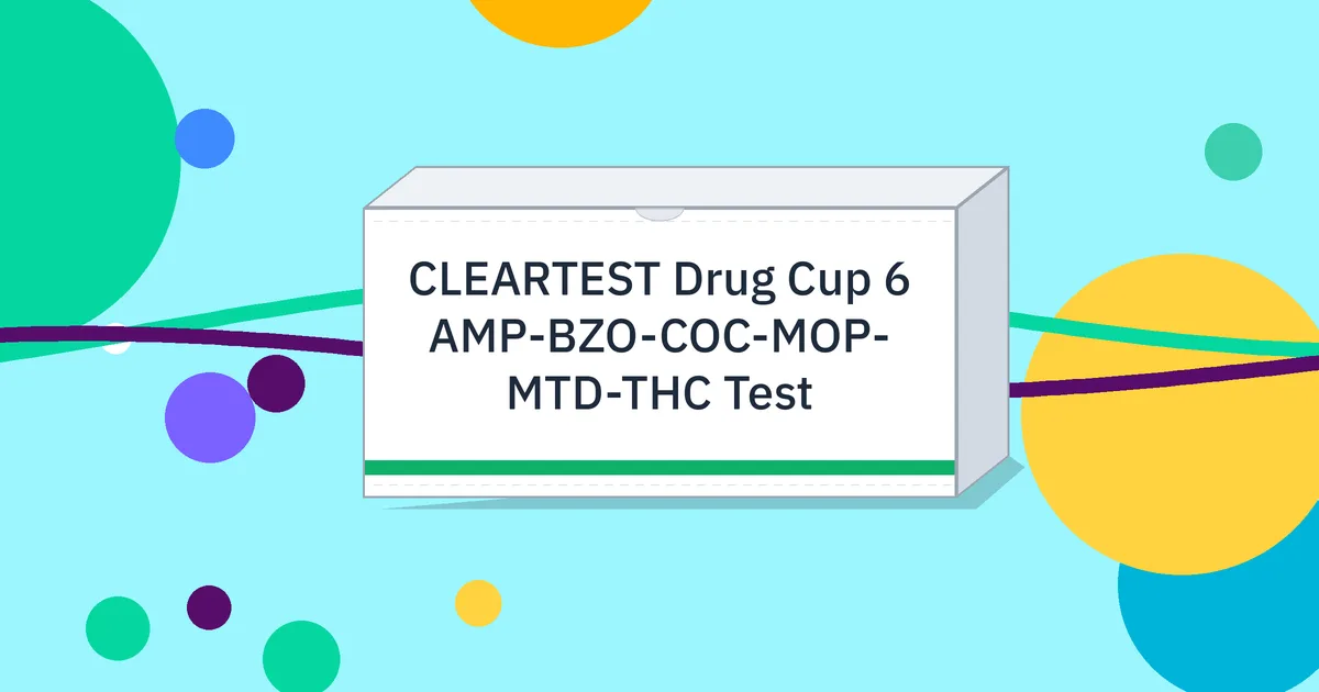 Symbolbild: Packung mit der Aufschrift CLEARTEST Drug Cup 6 AMP-BZO-COC-MOP-MTD-THC Test (PZN 19393781) – Verfügbarkeit und Bezug in Apotheken in Frankfurt am Main