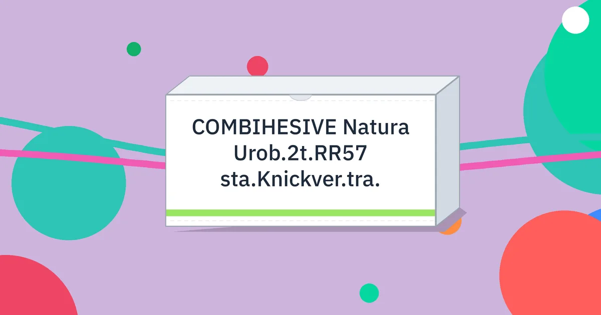 Symbolbild: Packung mit der Aufschrift COMBIHESIVE Natura Urob.2t.RR57 sta.Knickver.tra. (PZN 08406121) – Verfügbarkeit und Bezug in Apotheken in Frankfurt am Main