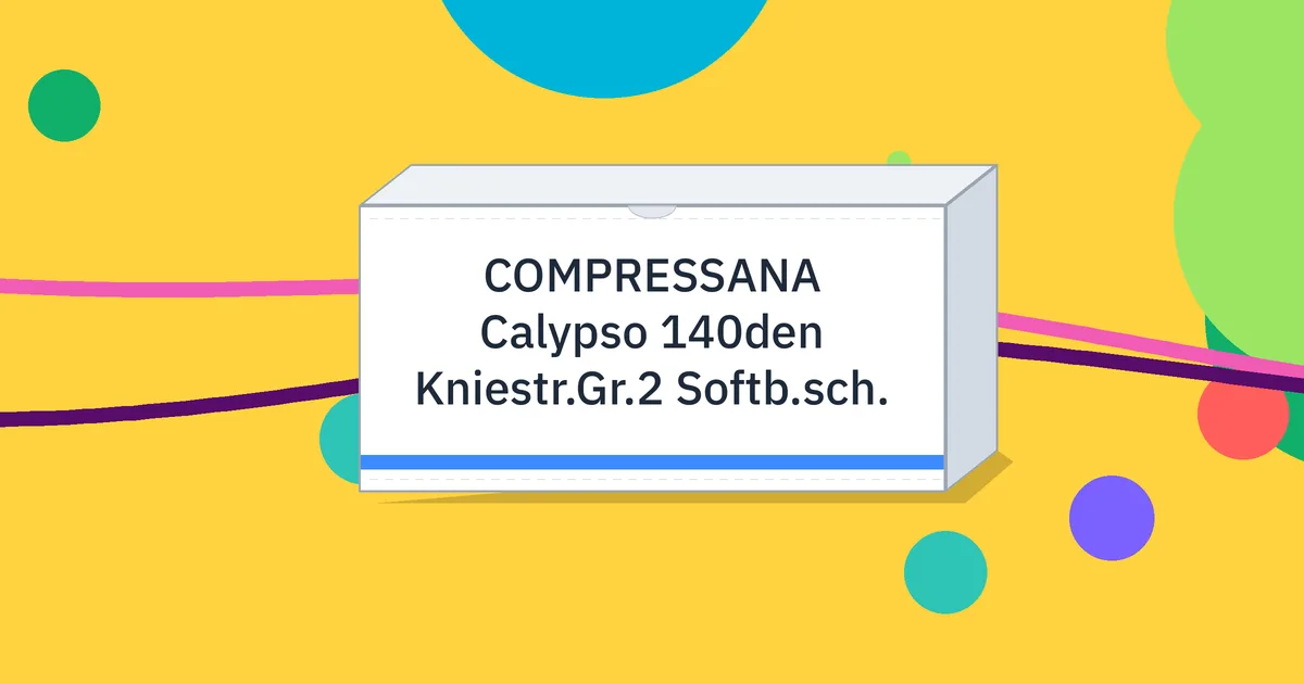 Symbolbild: Packung mit der Aufschrift COMPRESSANA Calypso 140den Kniestr.Gr.2 Softb.sch. (PZN 01880345) – Verfügbarkeit und Bezug in Apotheken in Frankfurt am Main