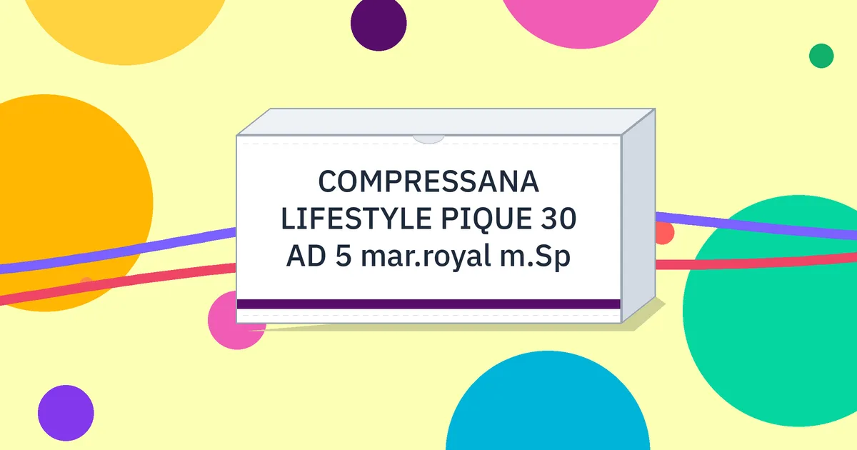 Symbolbild: Packung mit der Aufschrift COMPRESSANA LIFESTYLE PIQUE 30 AD 5 mar.royal m.Sp (PZN 19689636) – Verfügbarkeit und Bezug in Apotheken in Frankfurt am Main