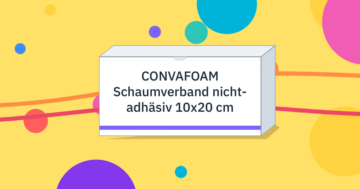 Symbolbild: Packung mit der Aufschrift CONVAFOAM Schaumverband nicht-adhäsiv 10x20 cm (PZN 17256620) – Verfügbarkeit und Bezug in Apotheken in Frankfurt am Main