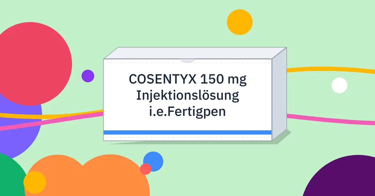 Symbolbild: Packung mit der Aufschrift COSENTYX 150 mg Injektionslösung i.e.Fertigpen (PZN 17845109) – Verfügbarkeit und Bezug in Apotheken in Frankfurt am Main