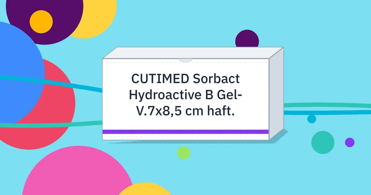 Symbolbild: Packung mit der Aufschrift CUTIMED Sorbact Hydroactive B Gel-V.7x8,5 cm haft. (PZN 20544920) – Verfügbarkeit und Bezug in Apotheken in Frankfurt am Main
