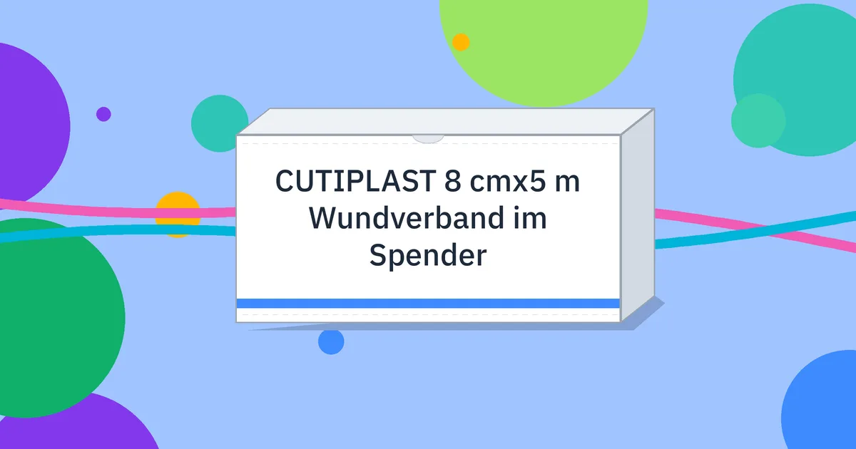 Symbolbild: Packung mit der Aufschrift CUTIPLAST 8 cmx5 m Wundverband im Spender (PZN 15302362) – Verfügbarkeit und Bezug in Apotheken in Frankfurt am Main