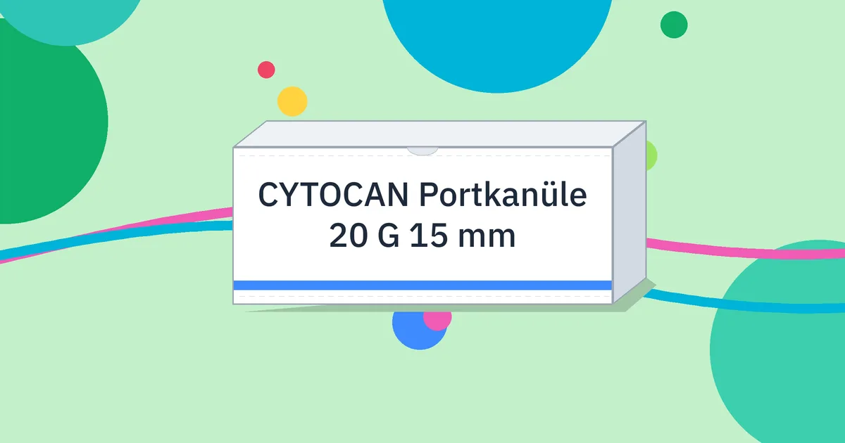 Symbolbild: Packung mit der Aufschrift CYTOCAN Portkanüle 20 G 15 mm (PZN 03429241) – Verfügbarkeit und Bezug in Apotheken in Frankfurt am Main