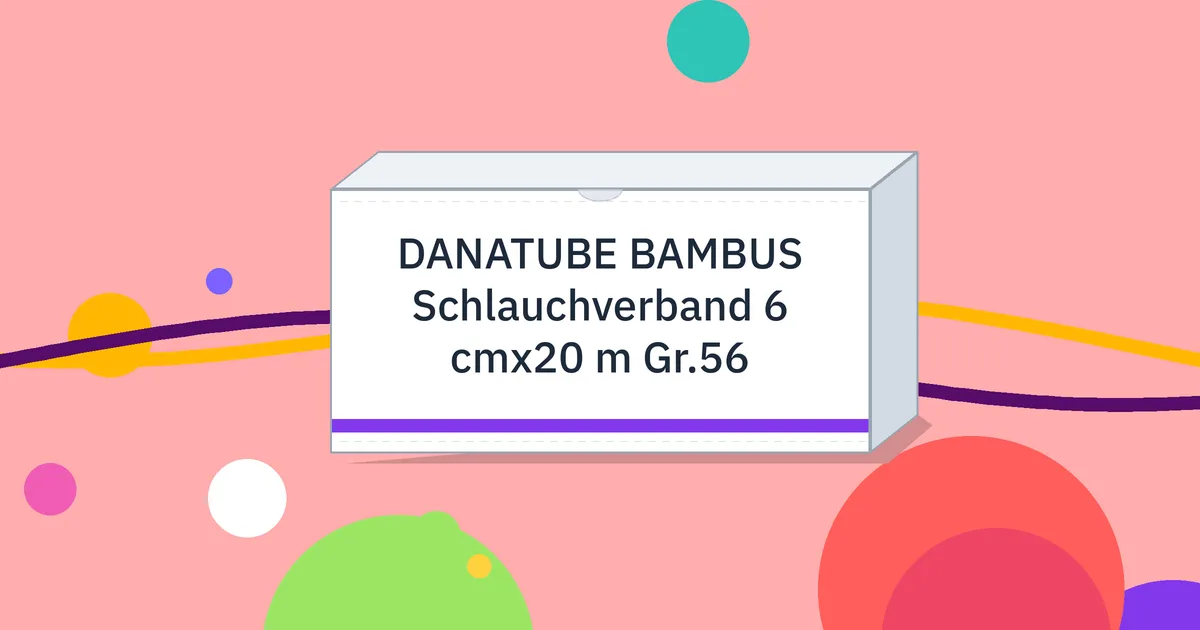 Symbolbild: Packung mit der Aufschrift DANATUBE BAMBUS Schlauchverband 6 cmx20 m Gr.56 (PZN 18368396) – Verfügbarkeit und Bezug in Apotheken in Frankfurt am Main
