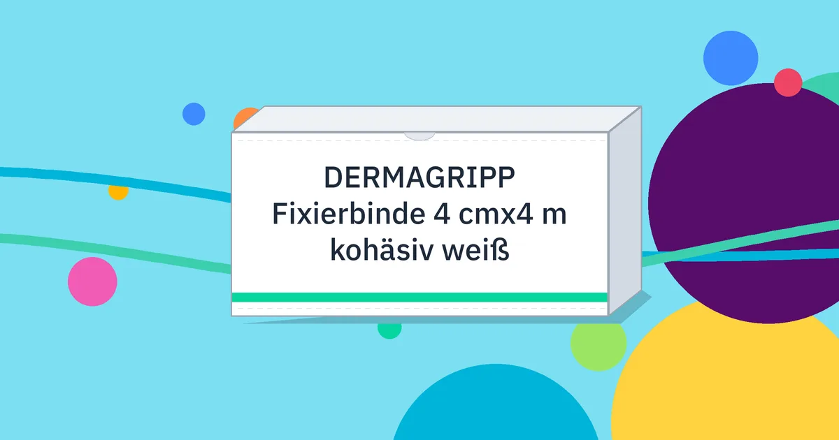 Symbolbild: Packung mit der Aufschrift DERMAGRIPP Fixierbinde 4 cmx4 m kohäsiv weiß (PZN 05549305) – Verfügbarkeit und Bezug in Apotheken in Frankfurt am Main