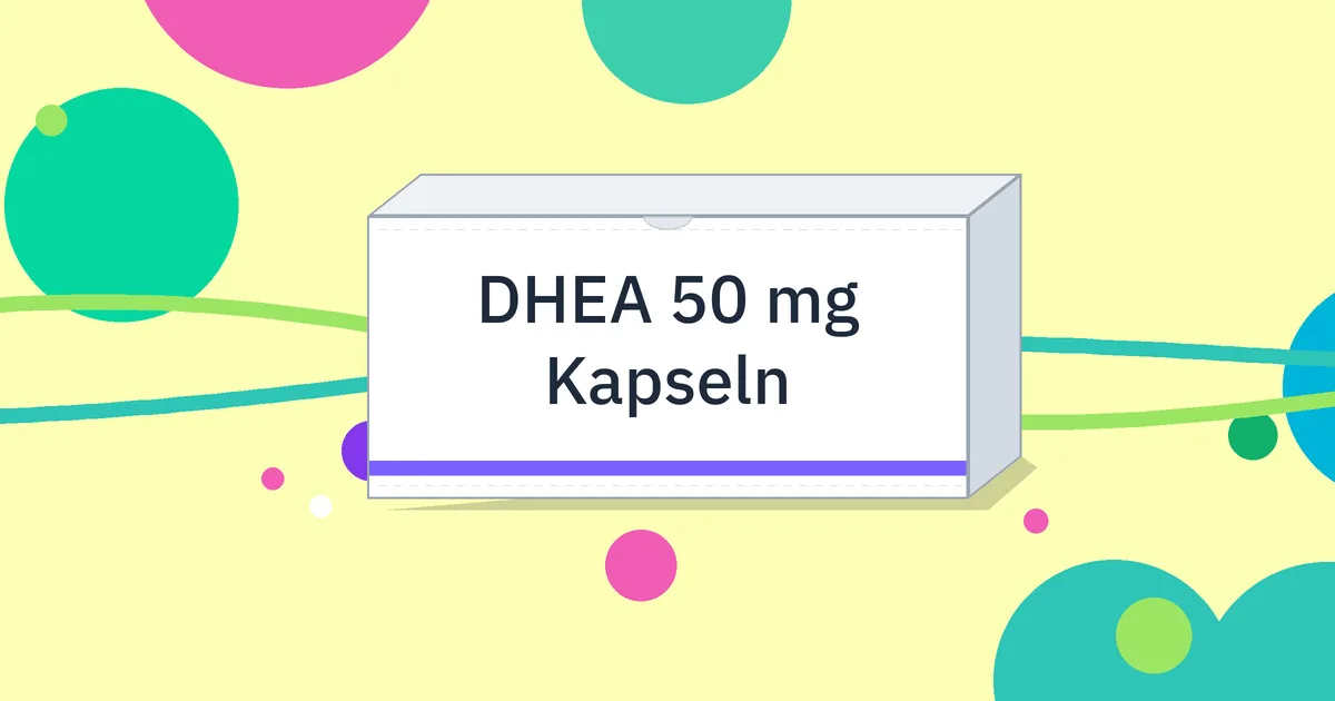 Symbolbild: Packung mit der Aufschrift DHEA 50 mg Kapseln (PZN 18718206) – Verfügbarkeit und Bezug in Apotheken in Frankfurt am Main