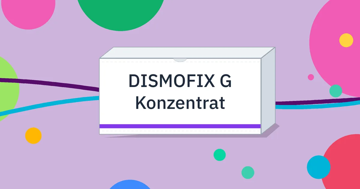 Symbolbild: Packung mit der Aufschrift DISMOFIX G Konzentrat (PZN 00450660) – Verfügbarkeit und Bezug in Apotheken in Frankfurt am Main