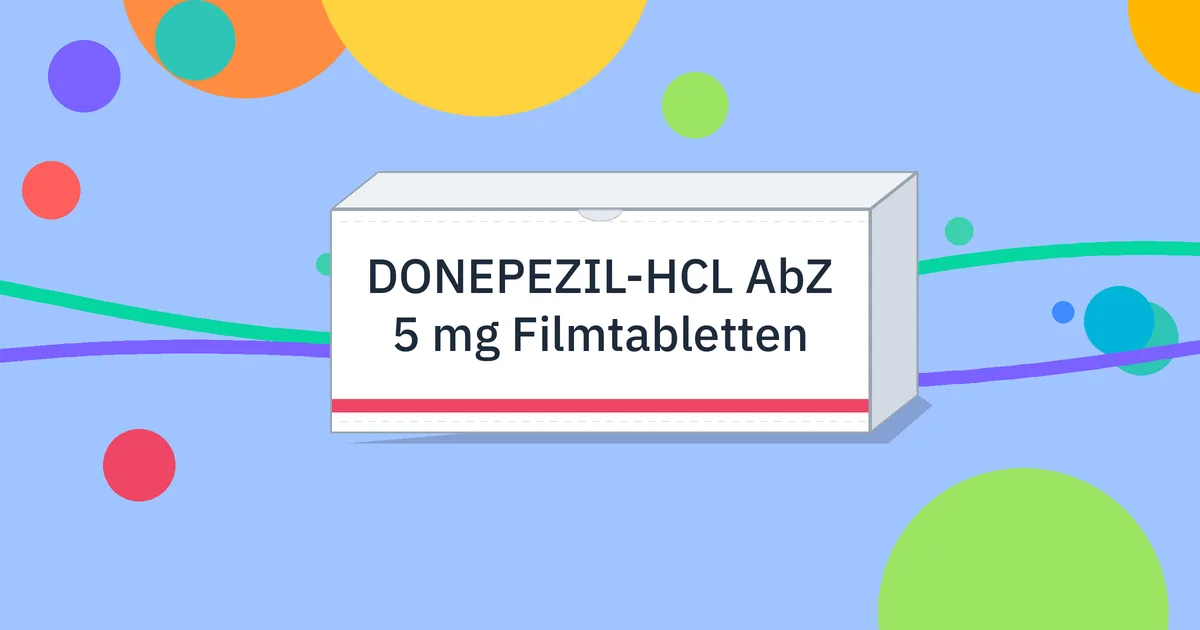 Symbolbild: Packung mit der Aufschrift DONEPEZIL-HCL AbZ 5 mg Filmtabletten (PZN 09272740) – Verfügbarkeit und Bezug in Apotheken in Frankfurt am Main