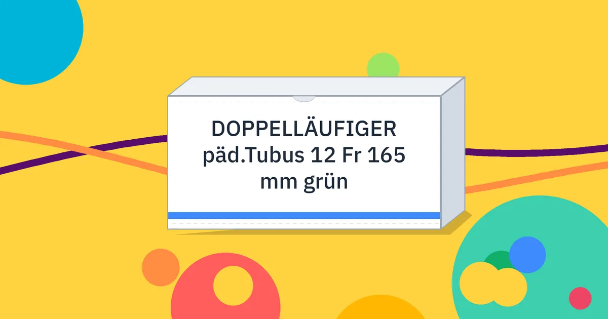Symbolbild: Packung mit der Aufschrift DOPPELLÄUFIGER päd.Tubus 12 Fr 165 mm grün (PZN 09514344) – Verfügbarkeit und Bezug in Apotheken in Frankfurt am Main