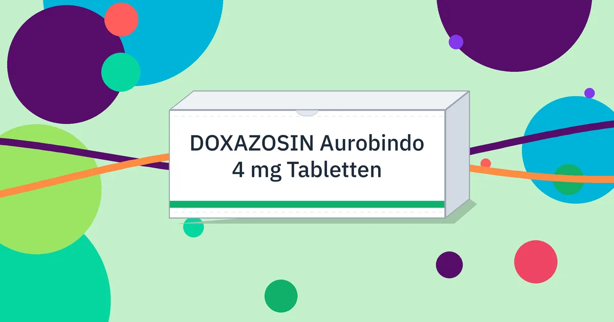 Symbolbild: Packung mit der Aufschrift DOXAZOSIN Aurobindo 4 mg Tabletten (PZN 09673640) – Verfügbarkeit und Bezug in Apotheken in Frankfurt am Main