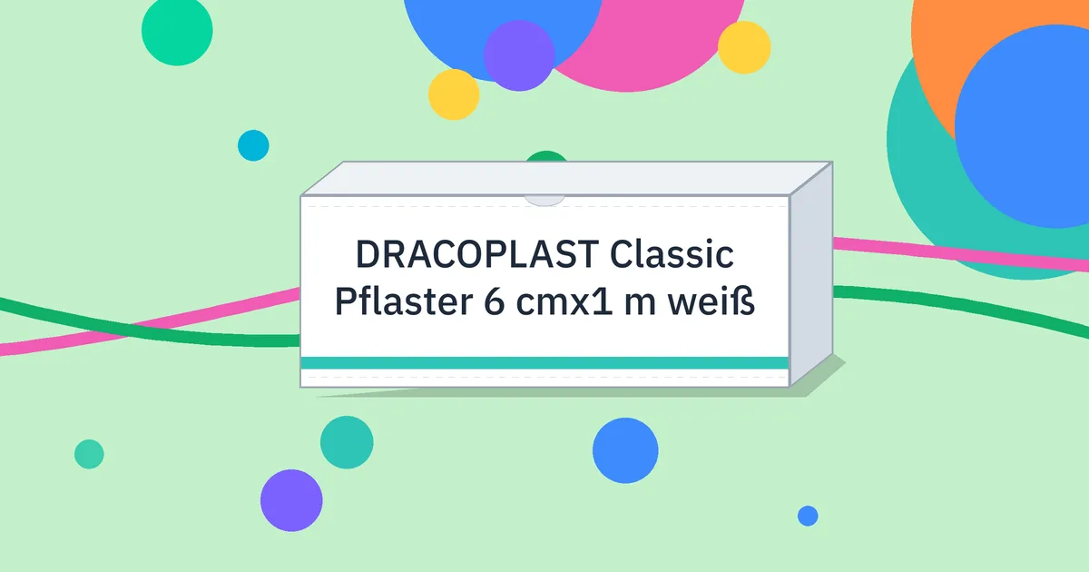 Symbolbild: Packung mit der Aufschrift DRACOPLAST Classic Pflaster 6 cmx1 m weiß (PZN 19280864) – Verfügbarkeit und Bezug in Apotheken in Frankfurt am Main