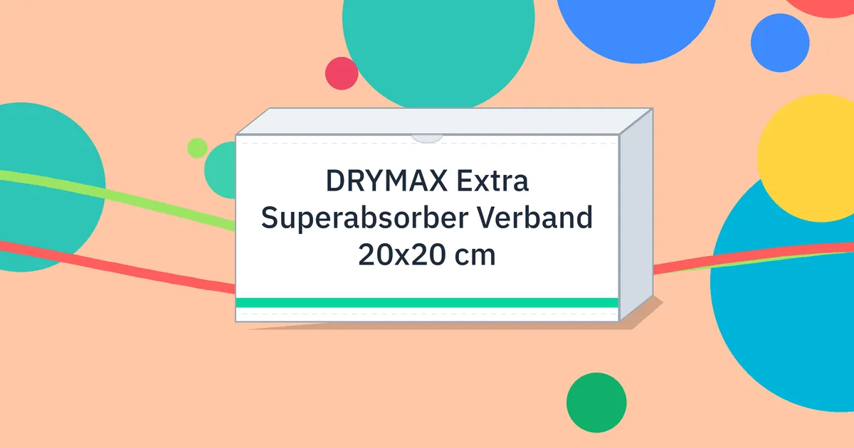 Symbolbild: Packung mit der Aufschrift DRYMAX Extra Superabsorber Verband 20x20 cm (PZN 11586859) – Verfügbarkeit und Bezug in Apotheken in Frankfurt am Main