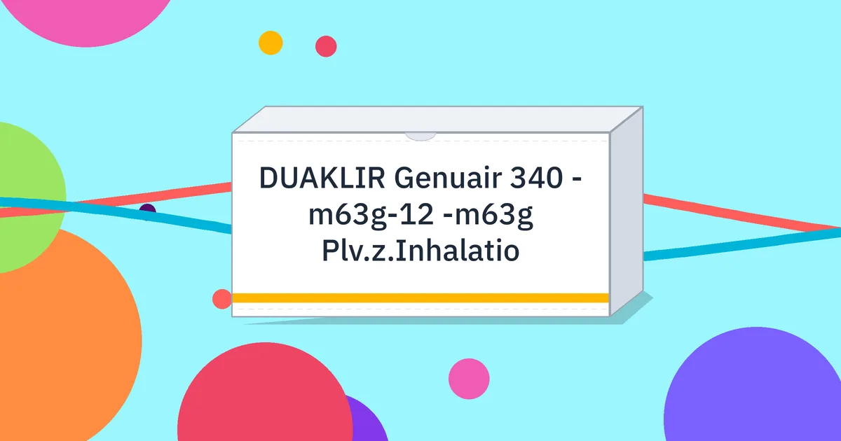 Symbolbild: Packung mit der Aufschrift DUAKLIR Genuair 340 -m63g-12 -m63g Plv.z.Inhalatio (PZN 14028634) – Verfügbarkeit und Bezug in Apotheken in Frankfurt am Main